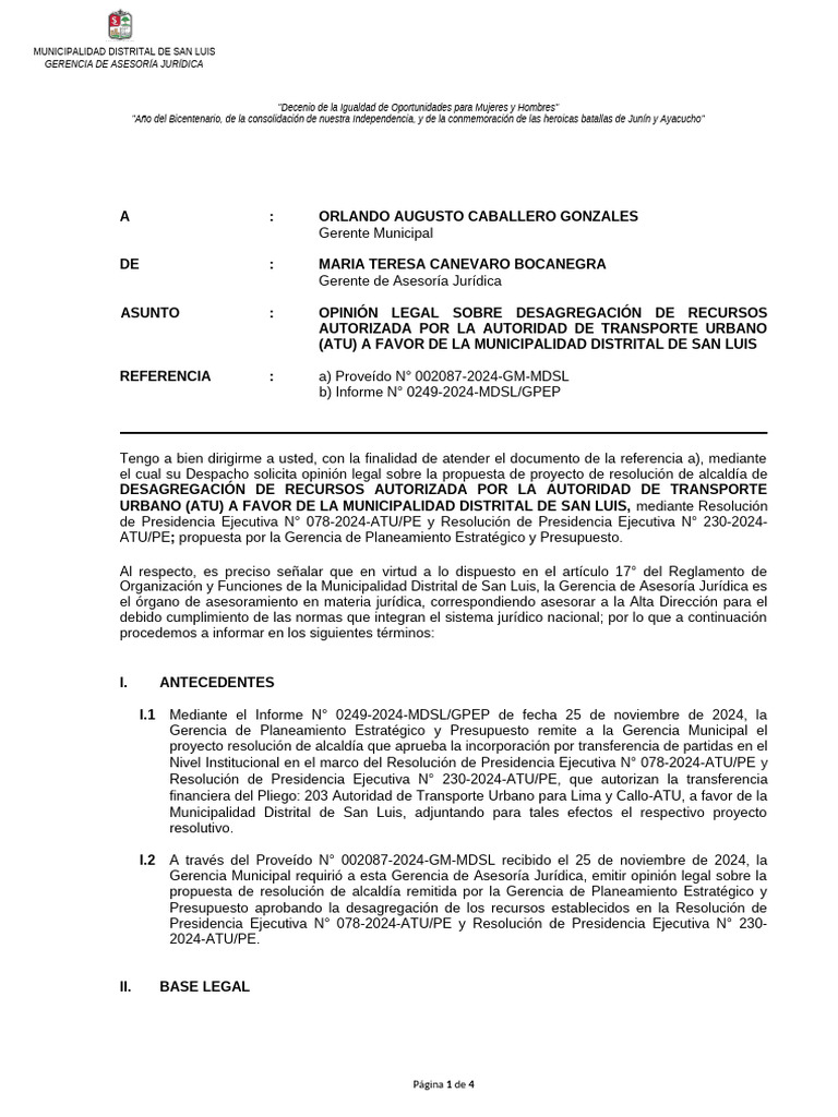 INFORME LEGAL-R864-2024-GAJ | PDF | Gobierno local | Presupuesto