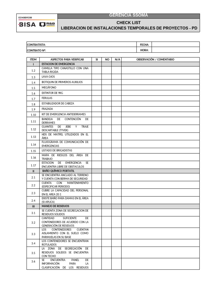 Formato de Check List Facilidades. | PDF
