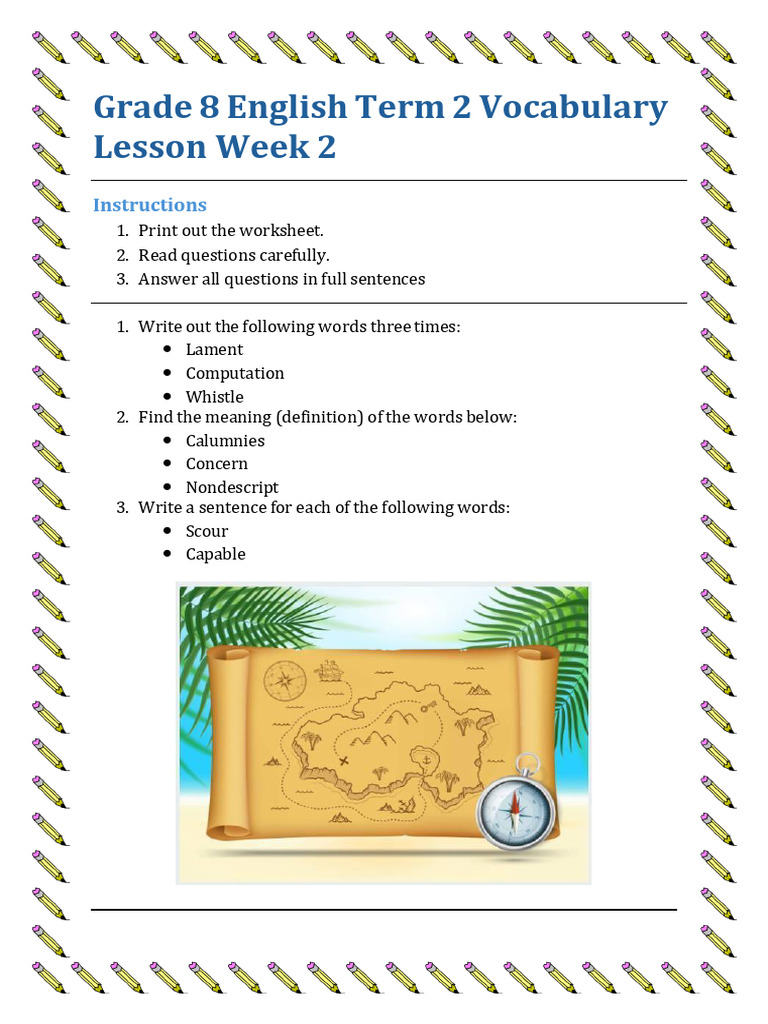 Grade 8 English Term 2 Vocabulary Lesson Week 2 | PDF