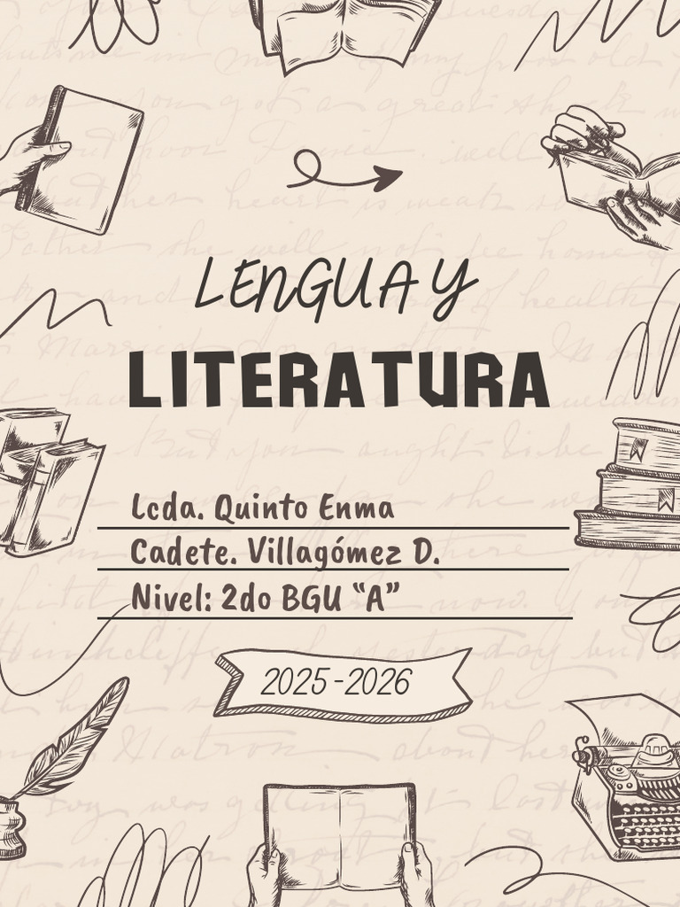 Documento A4 Portada de Lengua y Literatura Papel Ilustrado A Mano Beige y Marrón | PDF