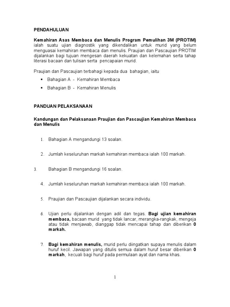 Panduan Pelaksanaan Ujian Protim | PDF