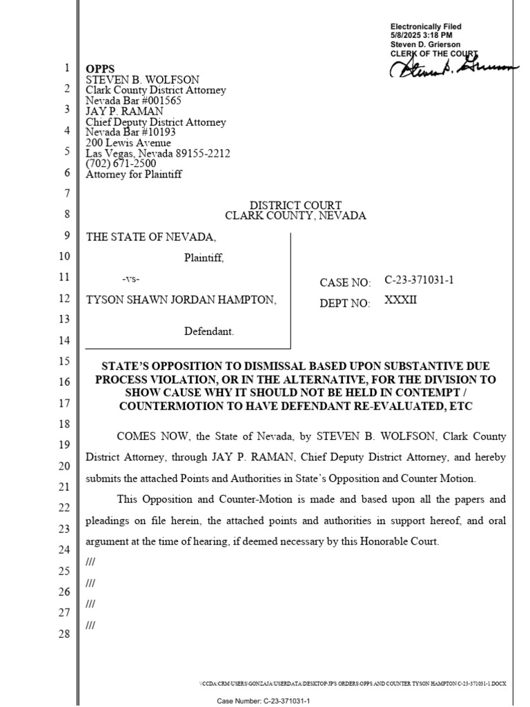 Tyson Hampton State Against Motion To Dismiss | PDF | Prejudice (Legal ...