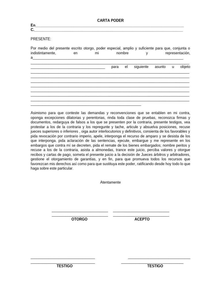 Carta Poder Machote | PDF | Justicia | Crimen y violencia