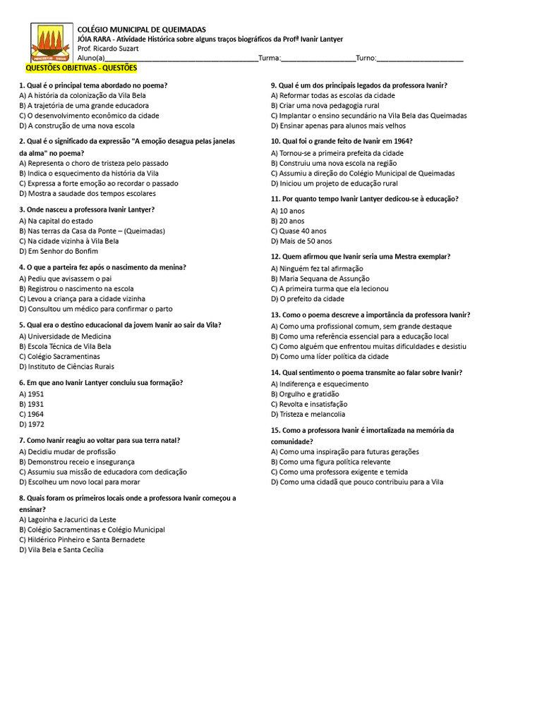 JÓIA RARA - Atividade Histórica sobre alguns traços biográficos da ...