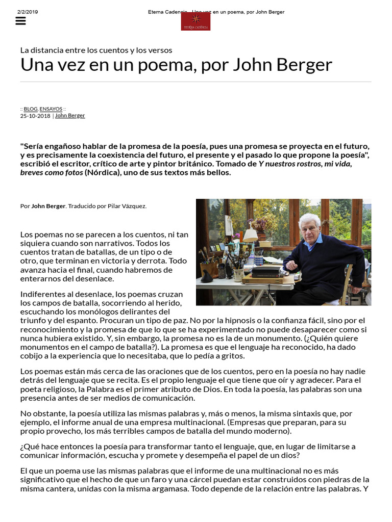 Una Vez en Un Poema, Por John Berger | PDF