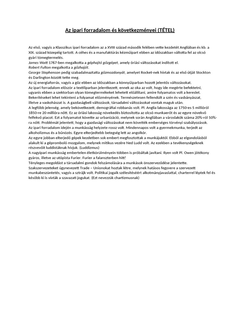 Az Ipari Forradalom És Következményei | PDF