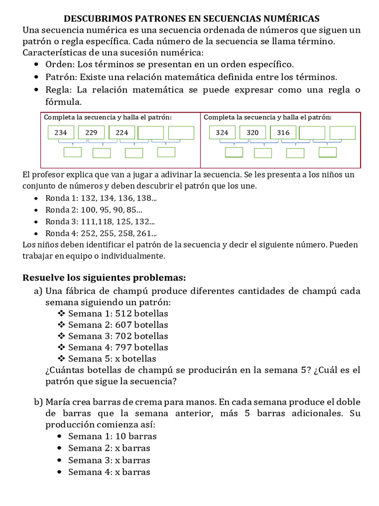 Descubrimos Patrones en Secuencias Numéricas | PDF
