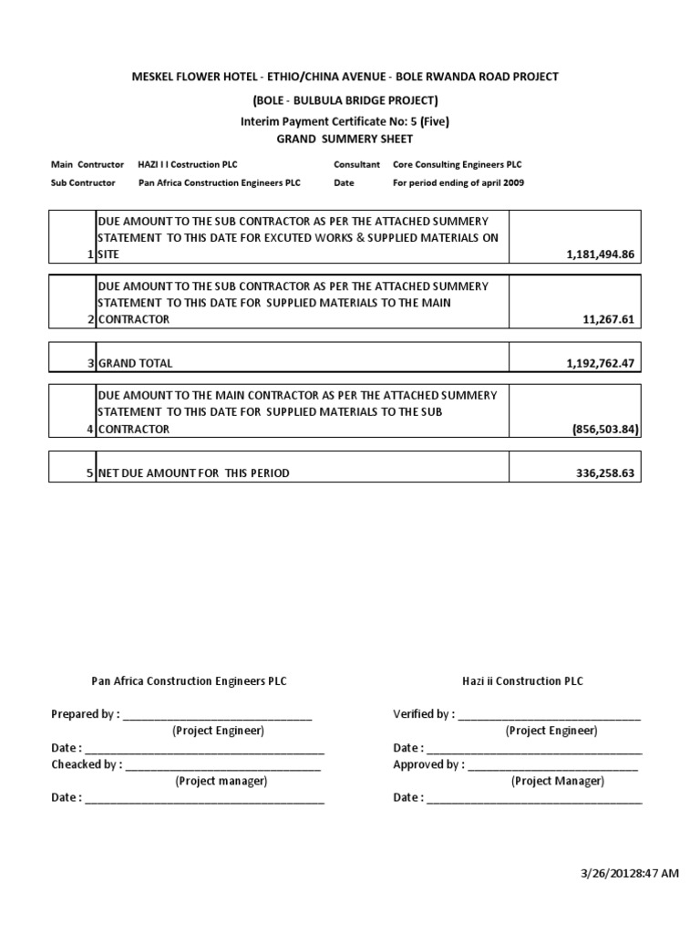 Payment Certificate No 5 FINAL | PDF | General Contractor | Concrete