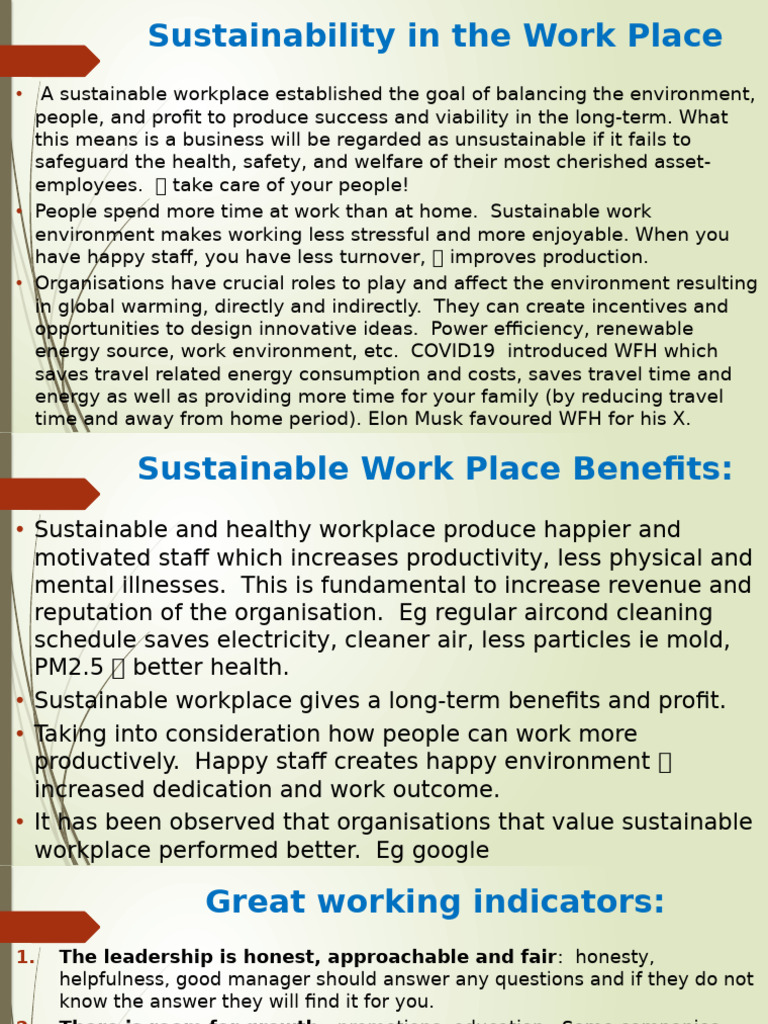 Lecture 9 Sustainability in The Work Place | PDF | Energy Conservation ...