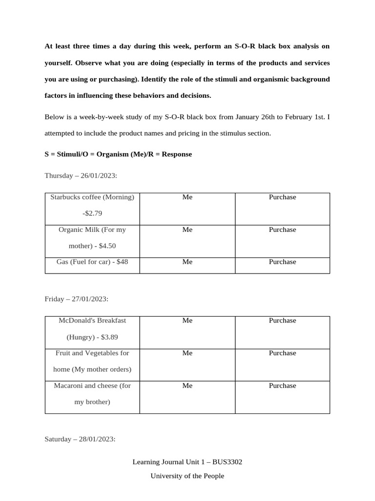 S-O-R Black Box Analysis Journal | PDF | Cuisine | Foods