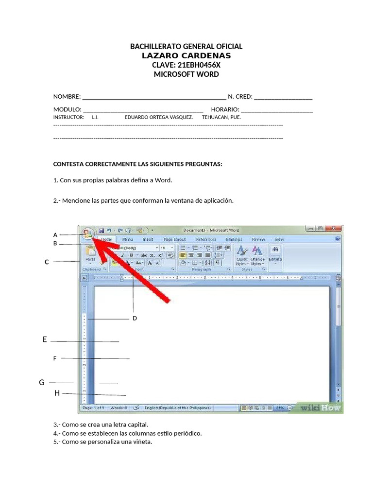 Preguntas sobre Microsoft Word en Bachillerato | PDF