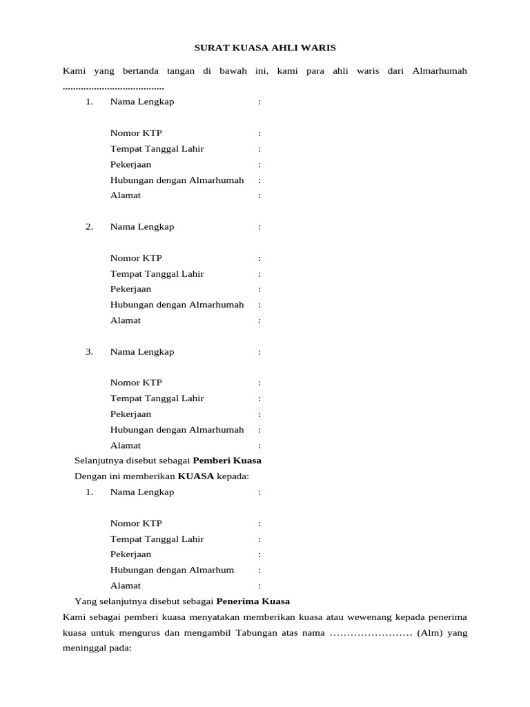 Surat Kuasa Ahli Waris | PDF