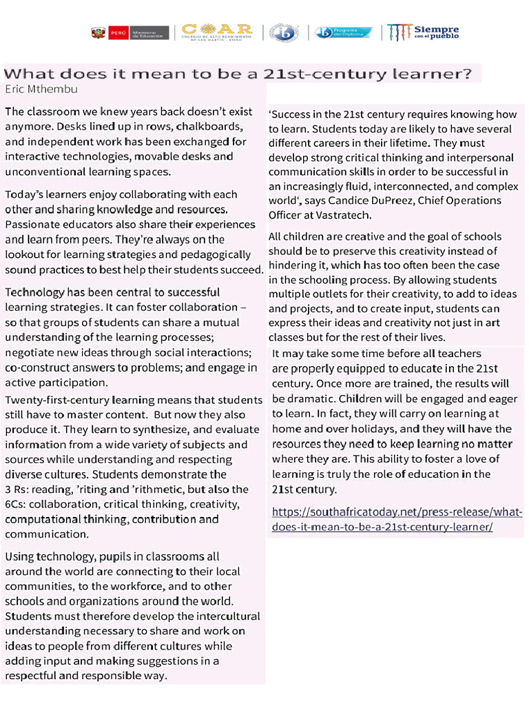 What Does It Mean To Be A 21st Century Learner | PDF