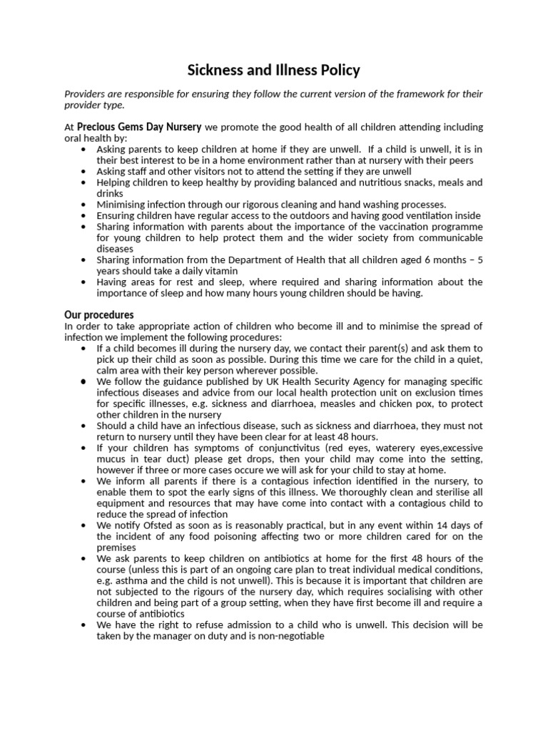 Sickness and Illness Policy England January 2025 | PDF | Infection ...