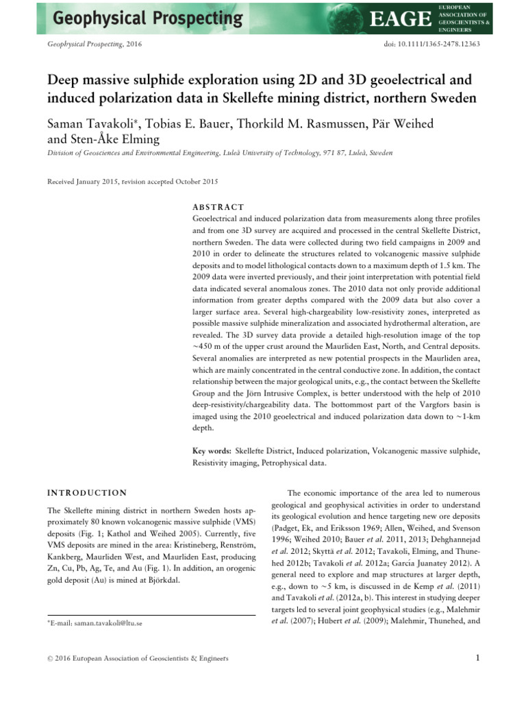 Deep Massive Sulphide Exploration Using 2D and 3D Geoelectrical and ...