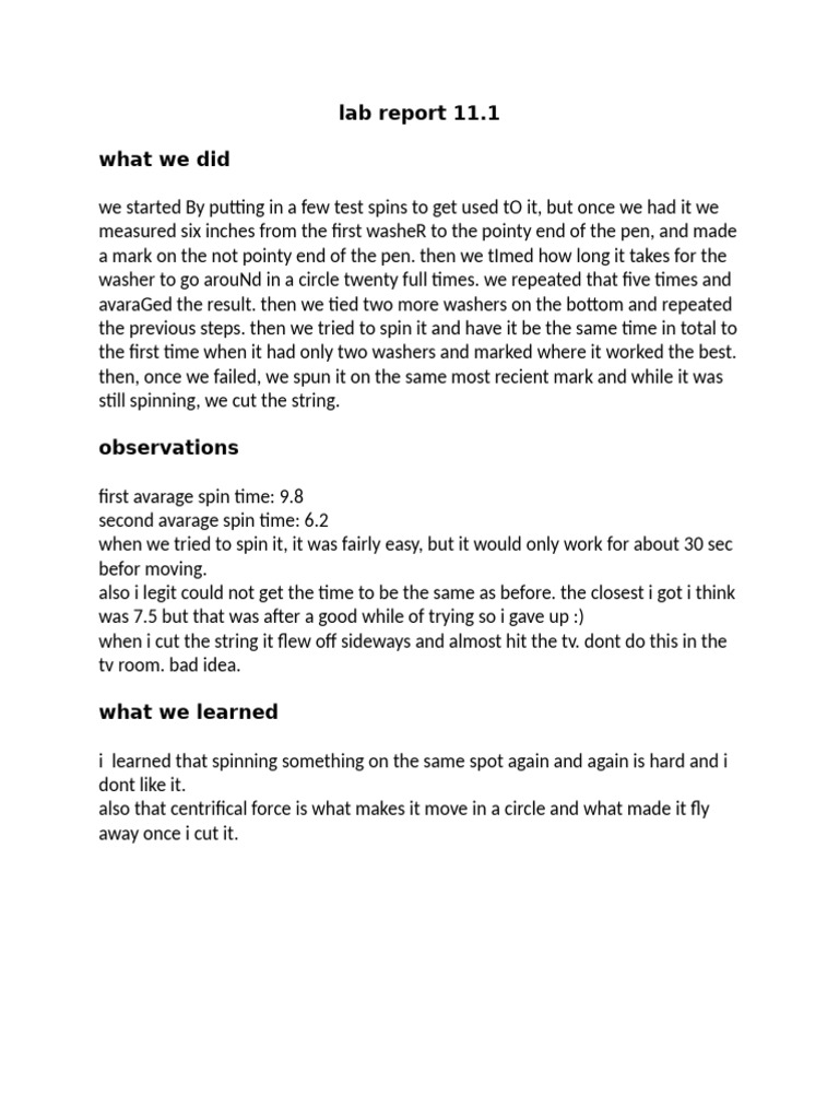 Centrifugal Force Lab Experiment Results | PDF