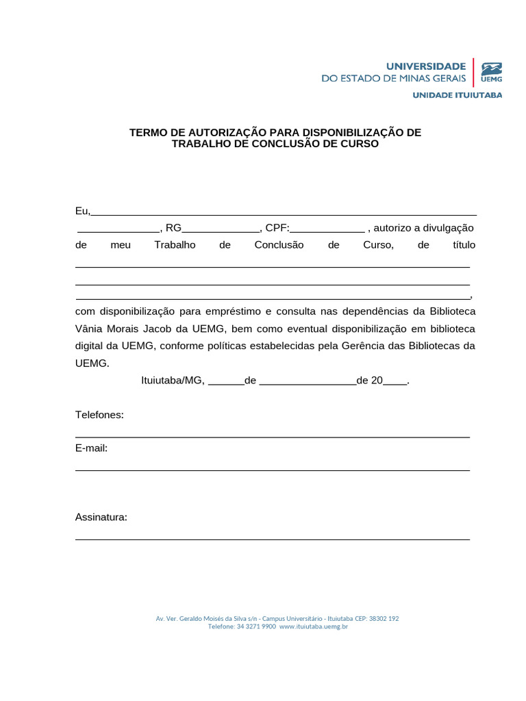 Novo Termo Disponibilizacao TCC - 2022 | PDF