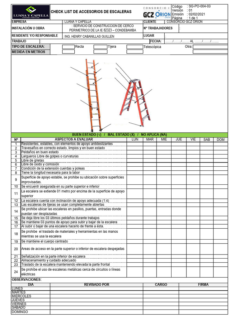 SG-PO-004-03 Check List de Inspección de Escaleras | PDF | Escalera
