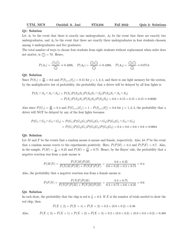 STA256 Fall2022 Quiz2 Solutions | PDF
