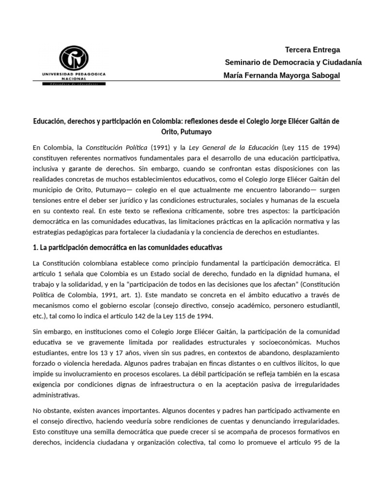 María Fernanda Mayorga- Tercera Entrega- Democracia y Ciudadanía (1 ...