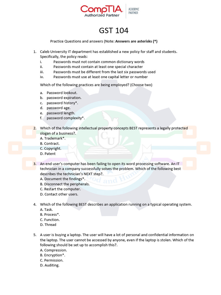GST 104 PRACICE QUESTIONS 2 | PDF | Password | Computer Data Storage