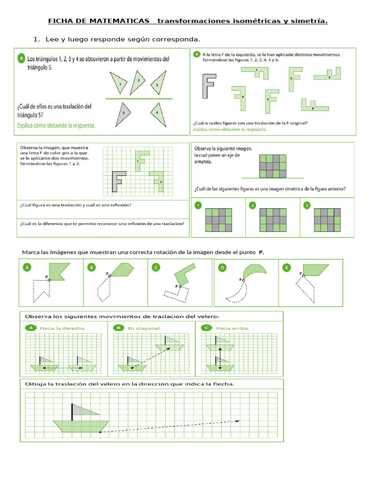 FICHA DE MATEMATICAS Transformaciones Isometricas | PDF