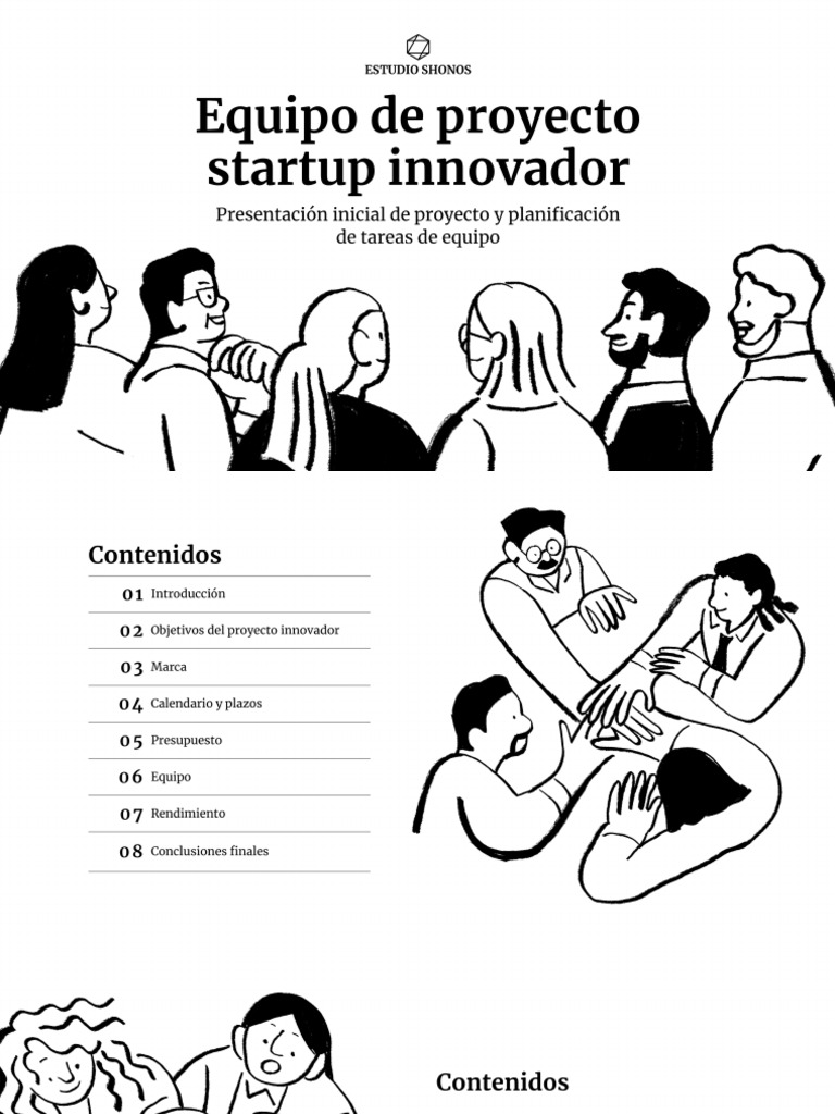 Presentación Equipo Proyecto Startup Ilustrado Blanco y Negro | PDF