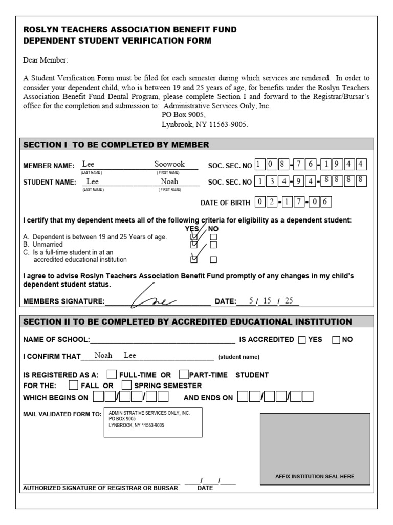 V 106 Student Status Verification | PDF