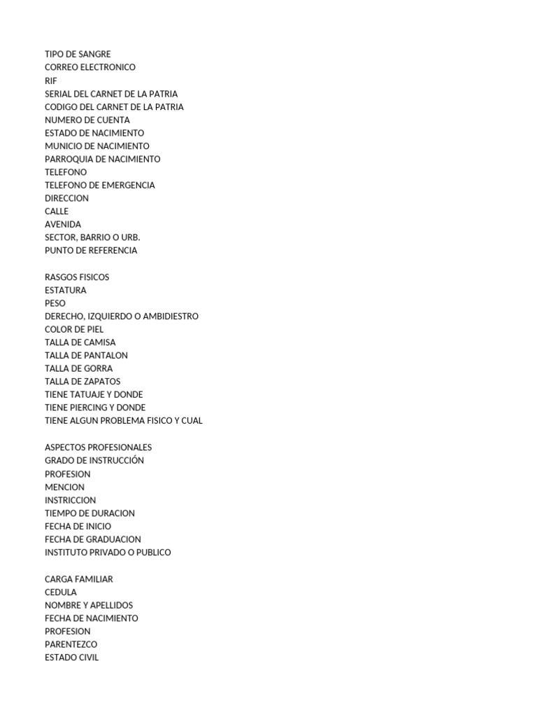 Datos Personales y Familiares Completo | PDF