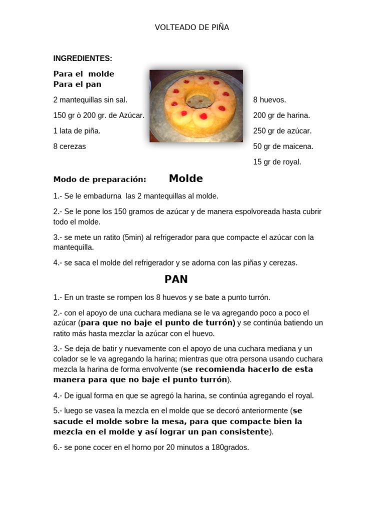 Receta de Volteado de Piña Casero | PDF