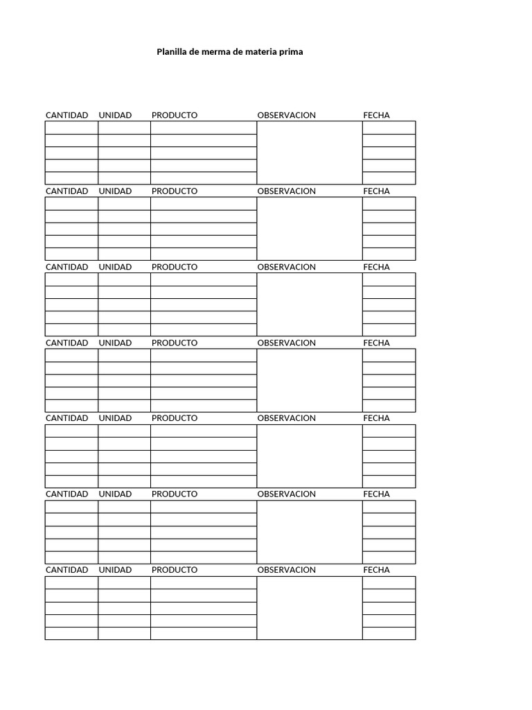 Planilla de Merma | PDF