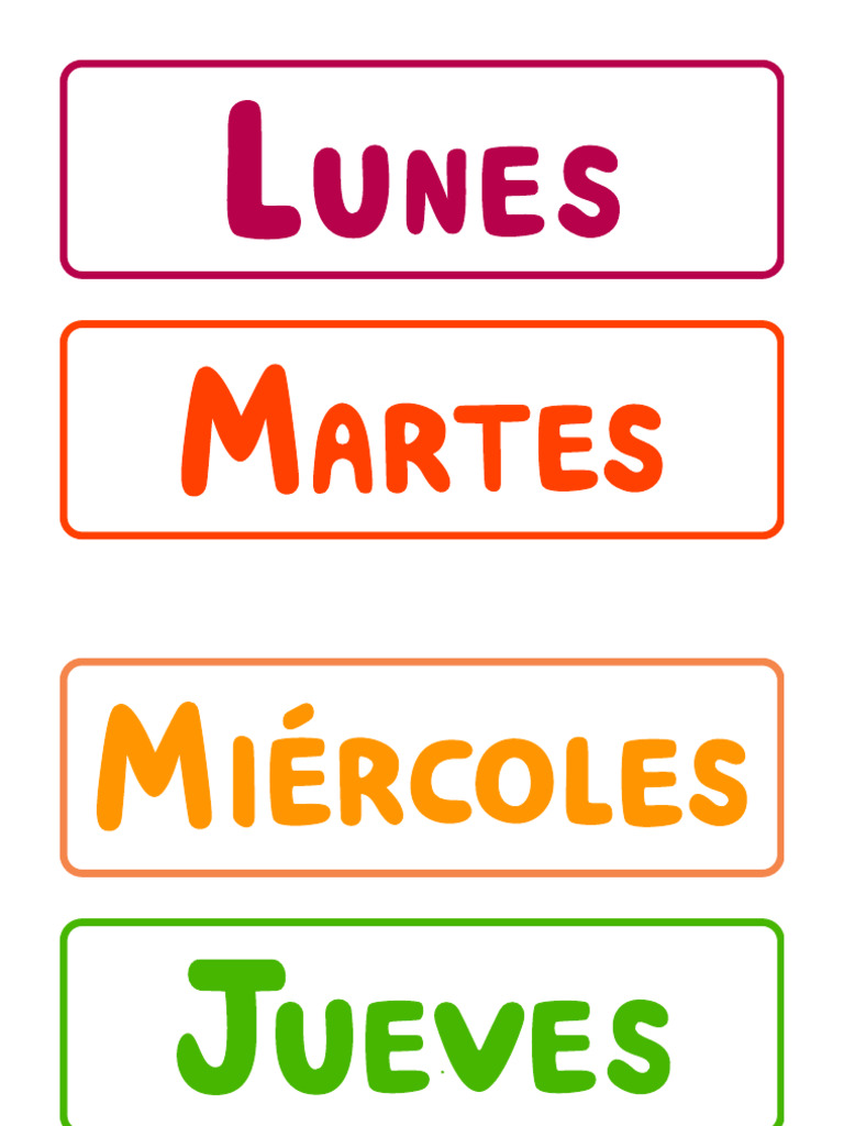 Tarjetas Didácticas Imprimibles Días de La Semanas y Meses Del Año en ...