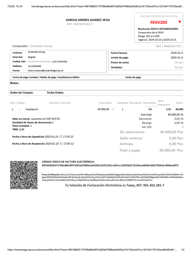 Instalacion de Vinilo de Vinilo | PDF | Factura | Pagos