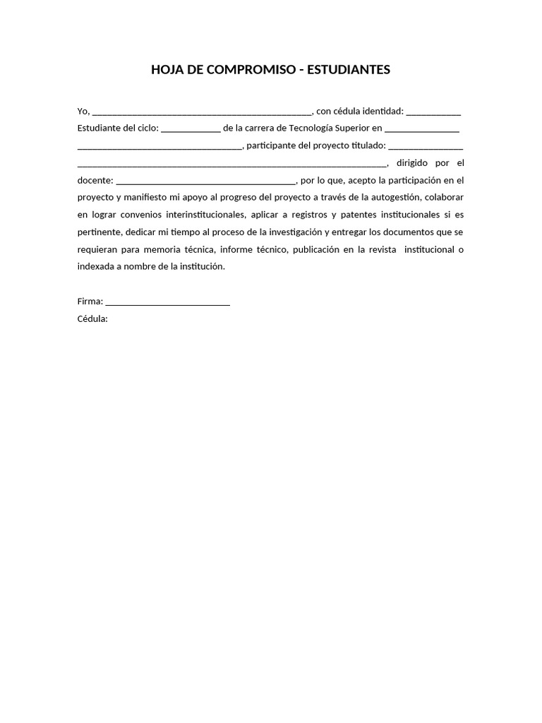 Hoja de Compromiso para Estudiantes y Docentes | PDF