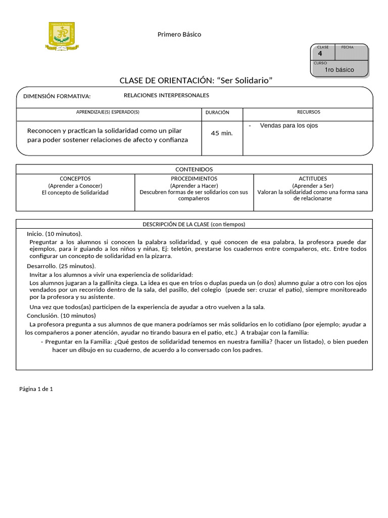 1básico Clase 4 Relaciones Interpersonales | PDF | Solidaridad ...