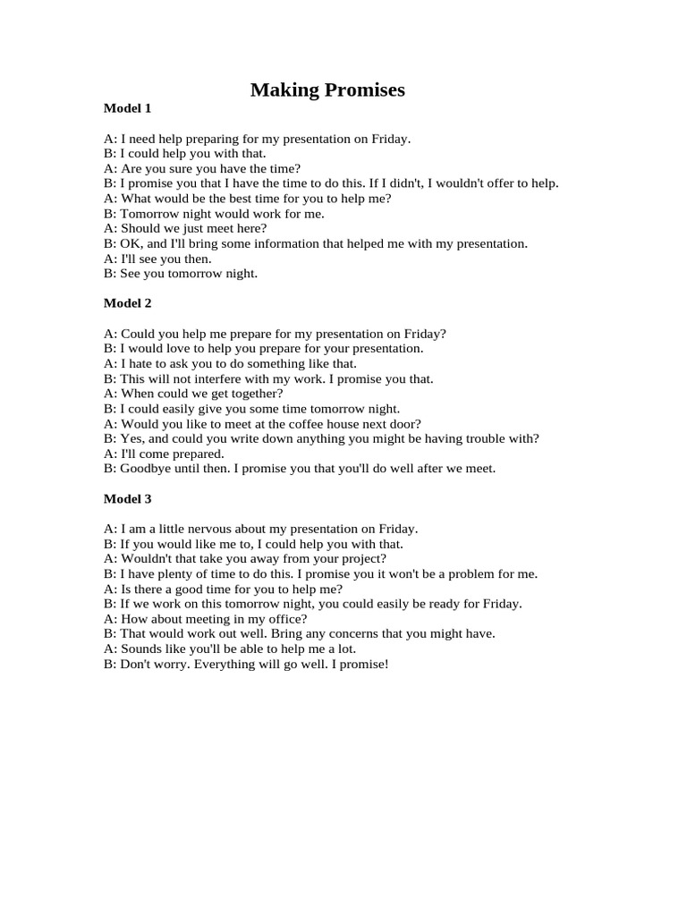 Preparing for Presentations: Promises Made | PDF