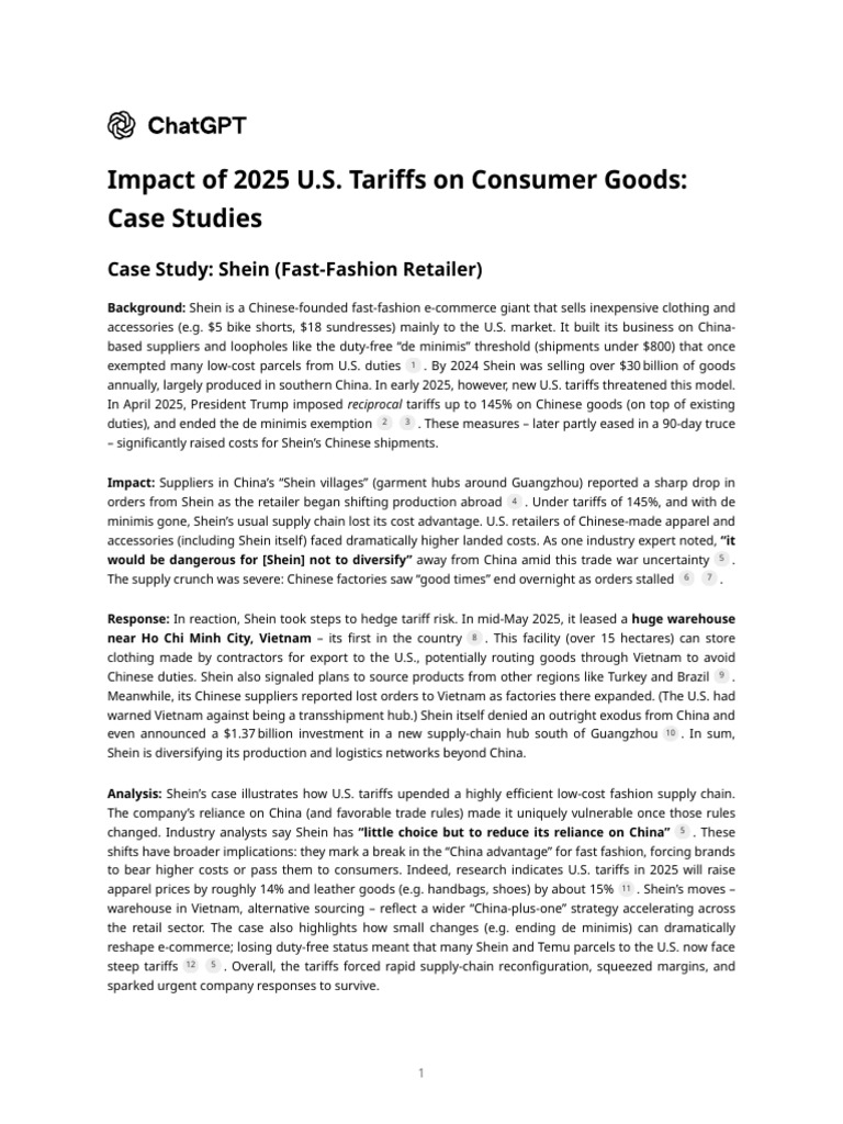 Shein's Shift: Impact of 2025 U.S. Tariffs | PDF | Exports | Tariff