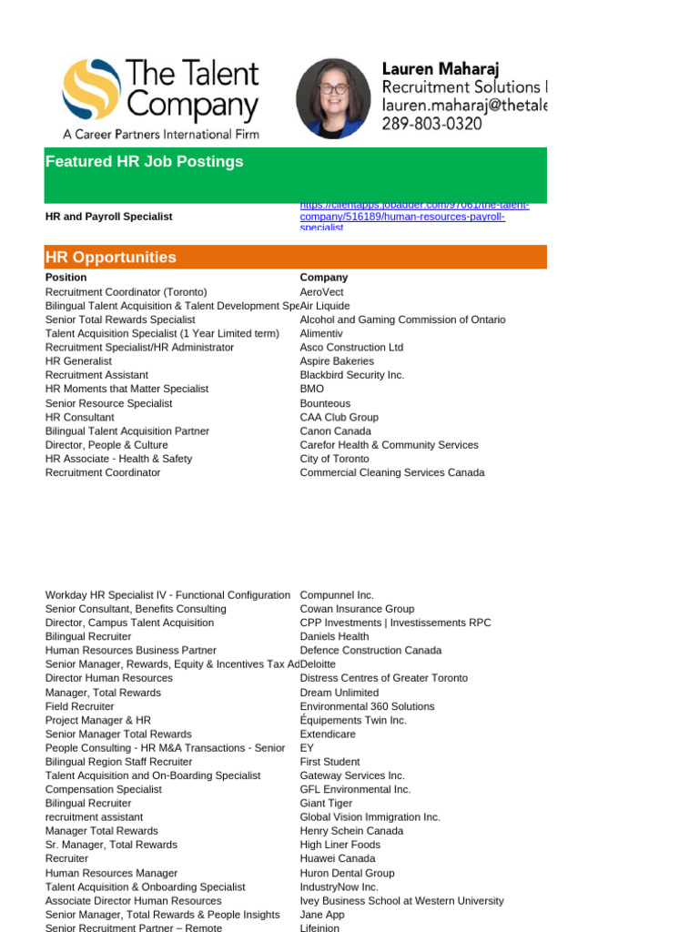 Current HR Job Openings in Canada | PDF | Human Resource Management ...
