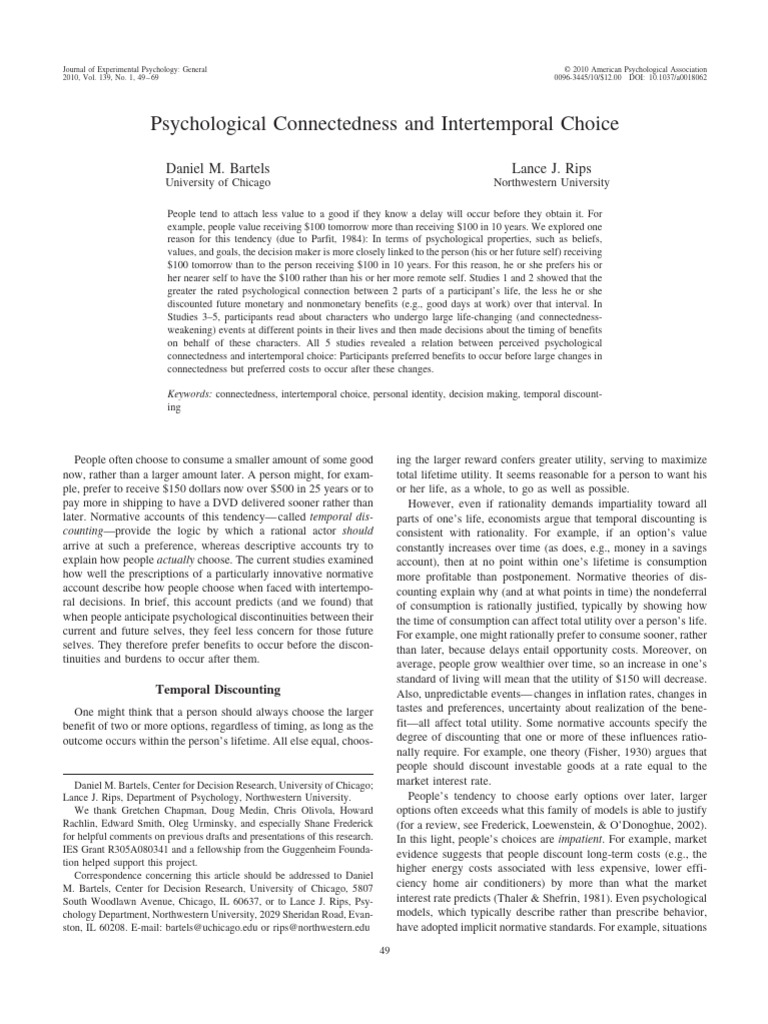 Psychological Connectedness and Intertemporal Choice | PDF | Self ...