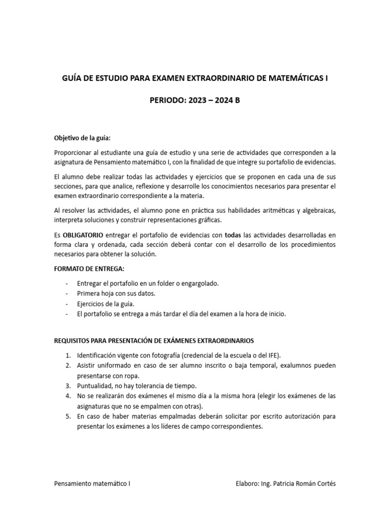 Guía de Estudio para Matemáticas I 2023-2024 | PDF | Mediana ...