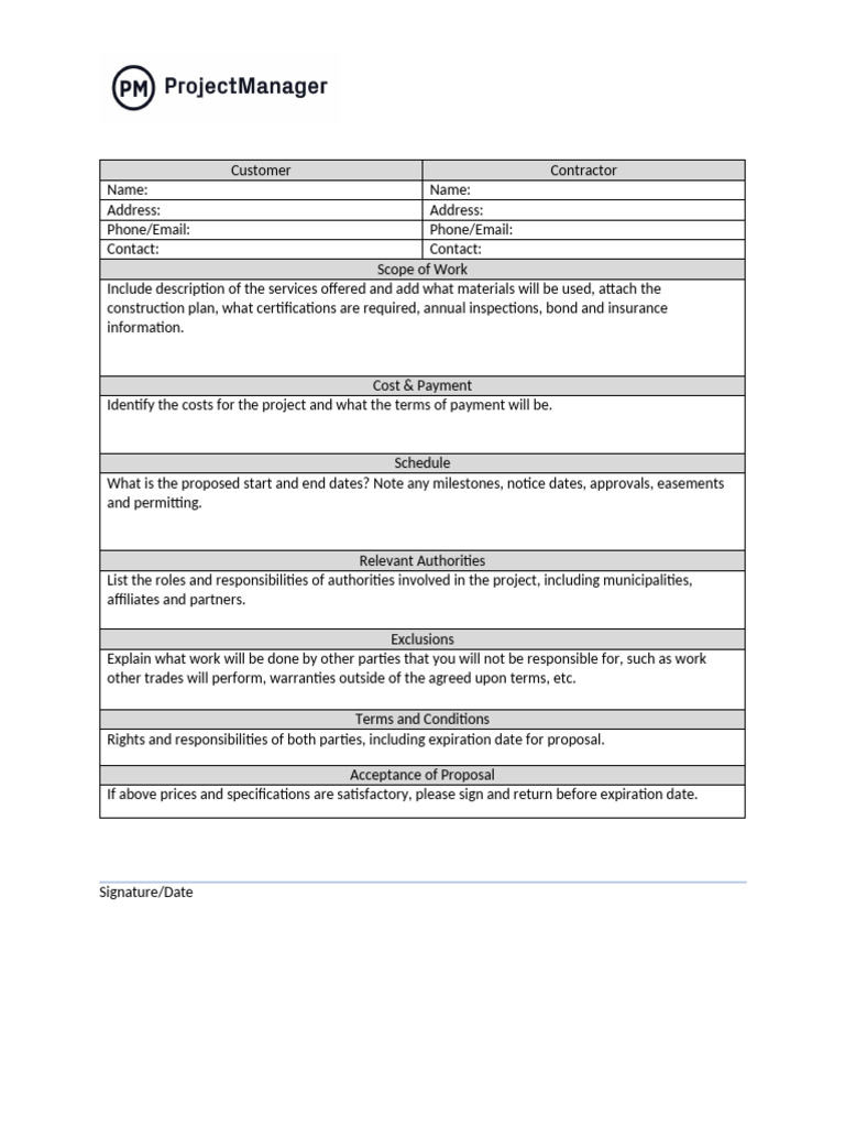 Projects Manager Instruction Template Definition | PDF