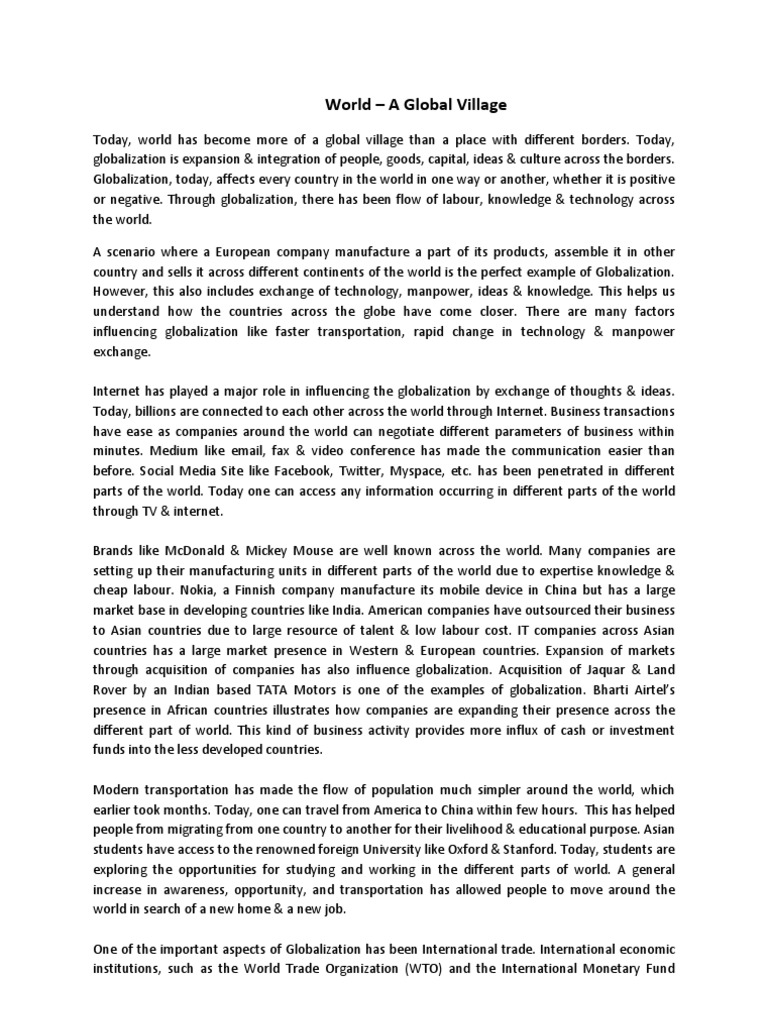 World - A Global Village | PDF | Globalization | Association Of ...