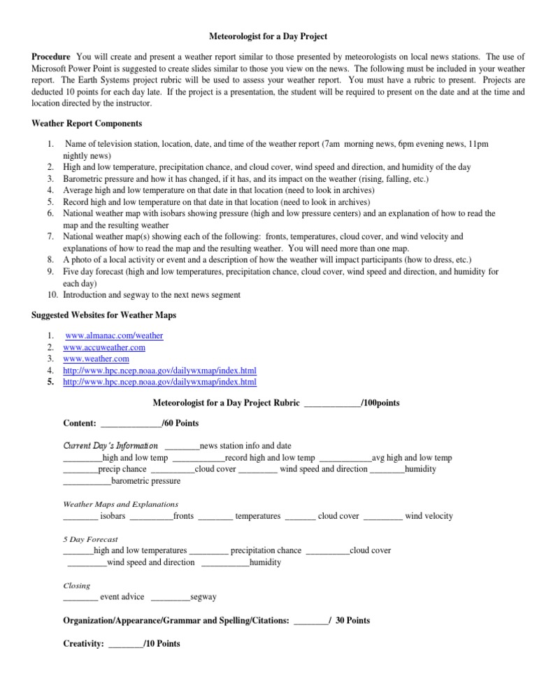 Meteorologist For A Day Project-Revised | PDF | Weather Forecasting ...