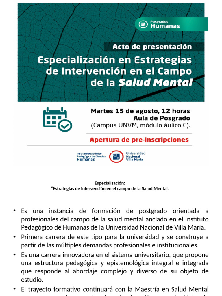 Presentación Esp Salud Mental | PDF | Salud mental | Pedagogía