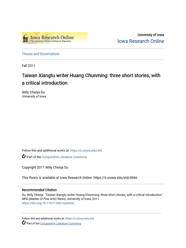 Taiwan Xiangtu Writer Huang Chunming - Three Short Stories With A | PDF ...