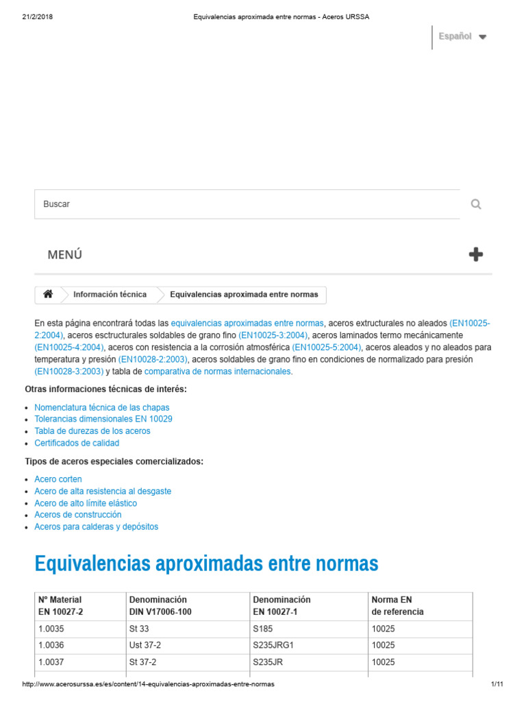 Equivalencias Aproximada Entre Normas - Aceros URSSA | PDF | Acero | Hierro