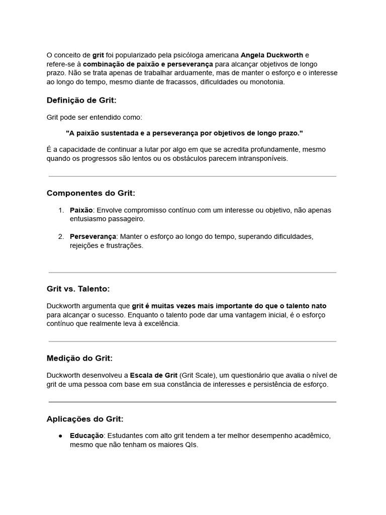 Escala de Grit: Medindo Paixão e Perseverança | PDF