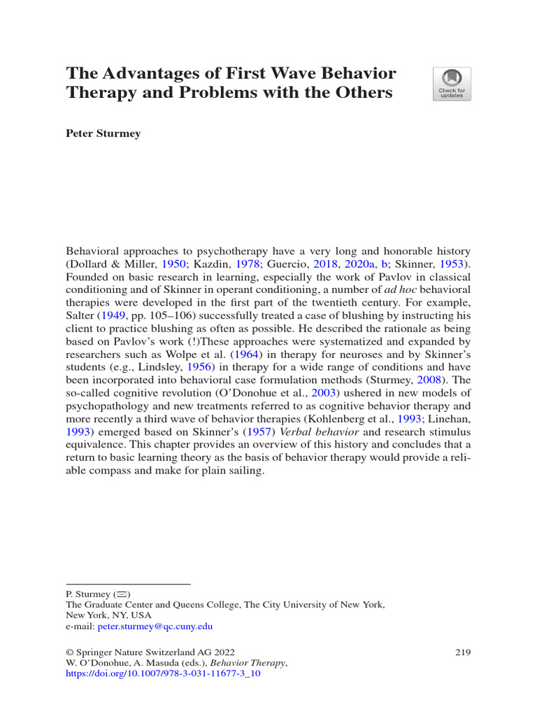 Sturmey - 2022 - The Advantages of First Wave Behavior Therapy and ...