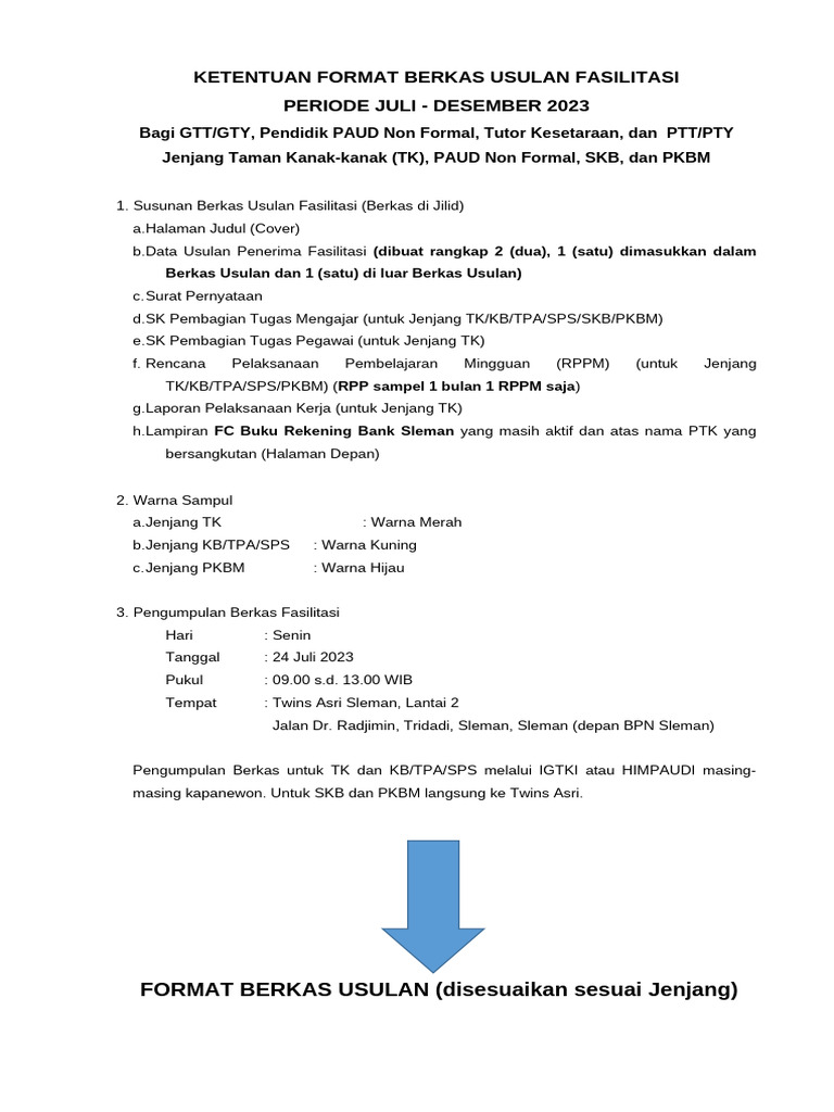 Format Berkas Usulan Fasilitasi Periode Juli Desember 2023 | PDF