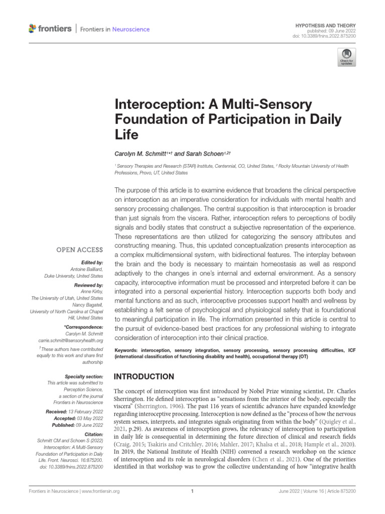 Interoception - A Multi-Sensory Foundation of Participation in Daily ...